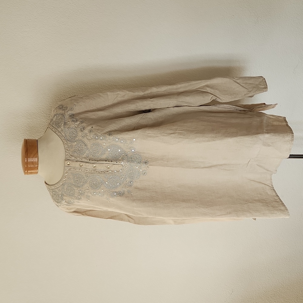 Kate Hill Linen Embroidered Tunic Top - Gem